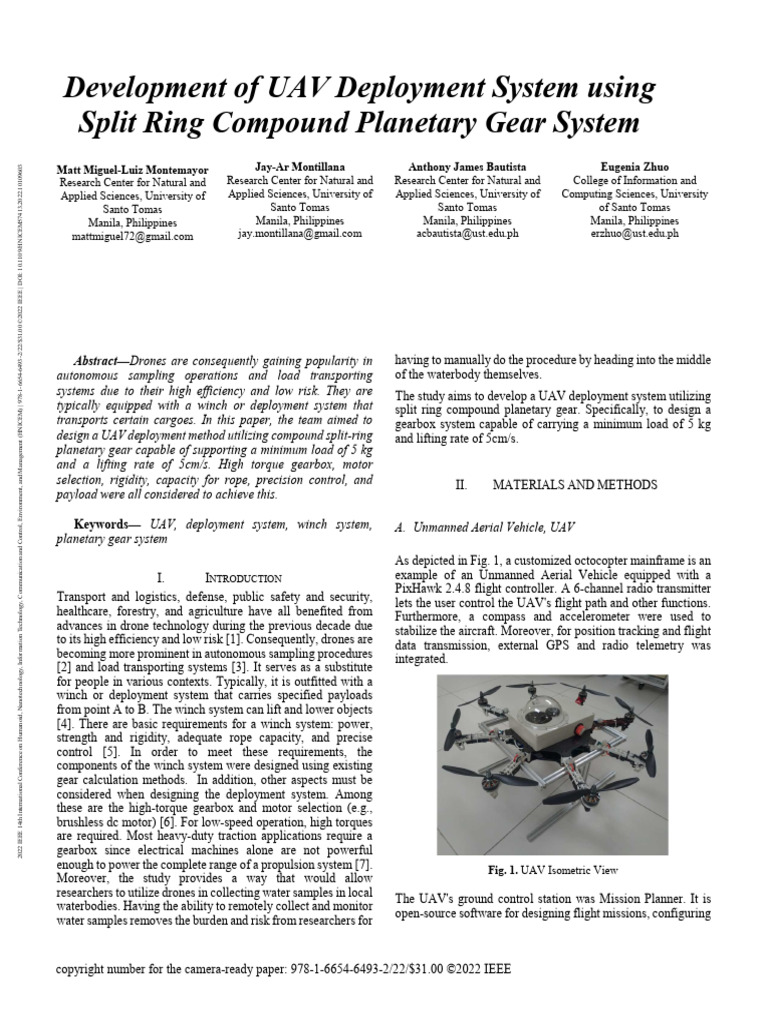Development of UAV Deployment System Using Split Ring Compound Planetary Gear System | PDF