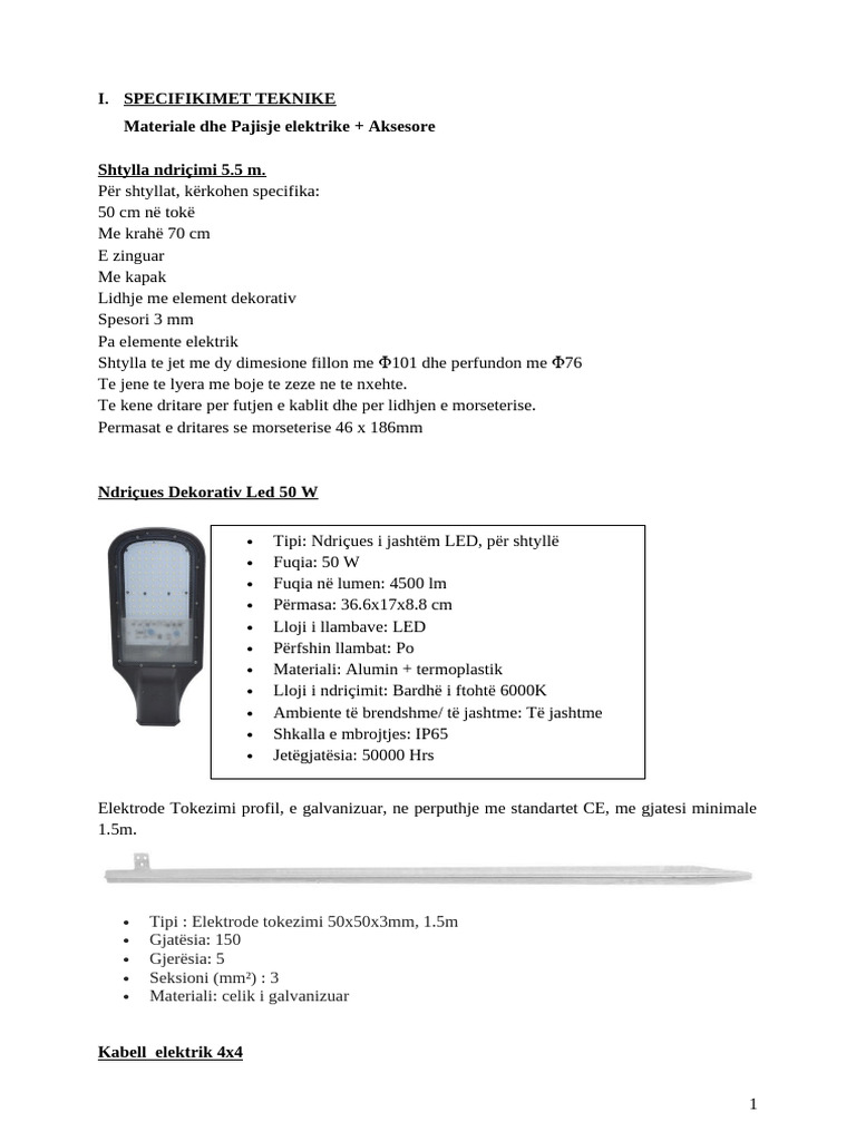 Specifikimet Teknike Materiale Elektrike | PDF