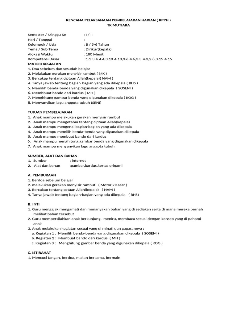 RPPH Kel. B Semester 1minggu 1 | PDF | Foreign Language Studies