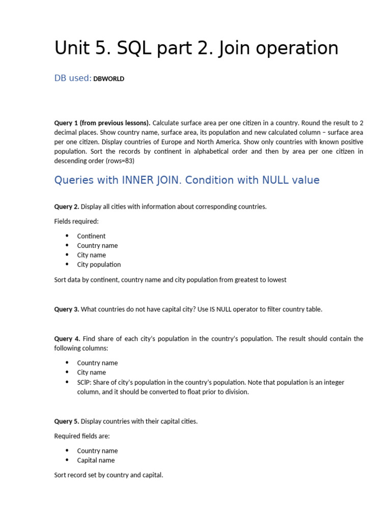 DMA Unit 5. SQL Part 2. Join Operation | PDF