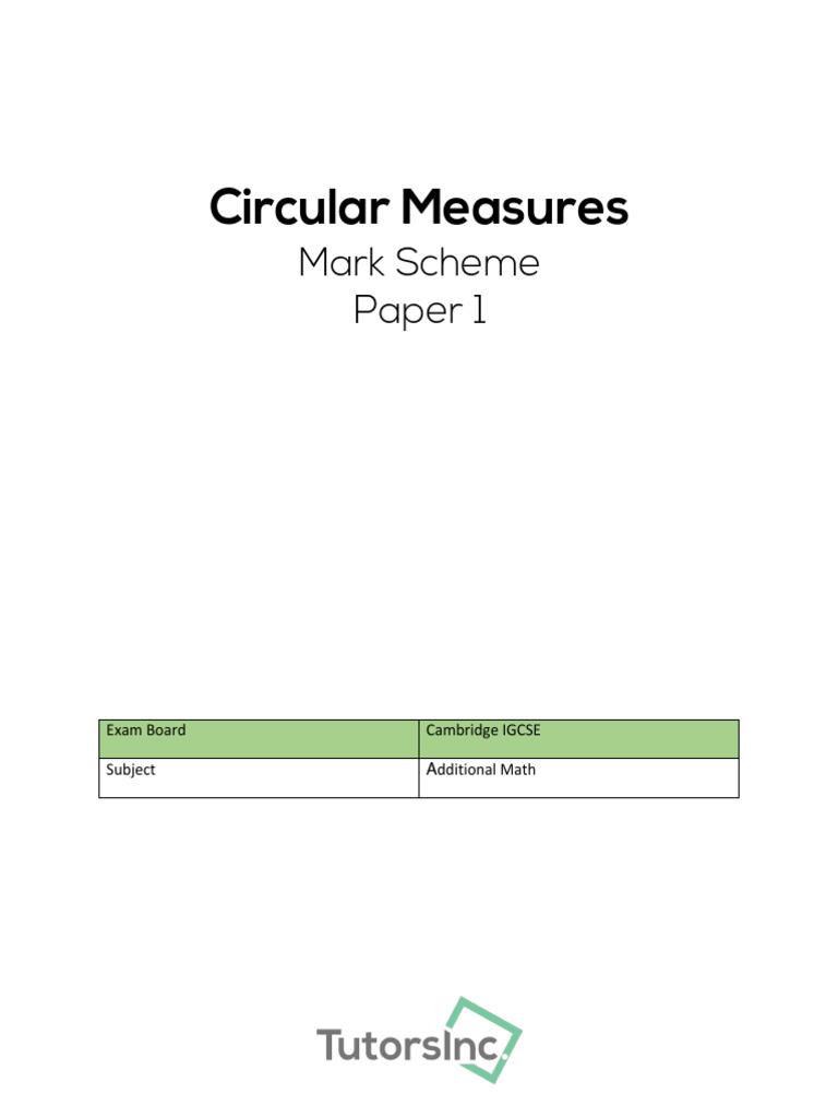 MS Cambridge O Admath-p1 Circular-measures | PDF