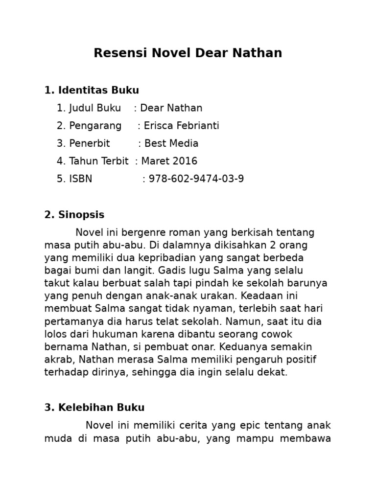 Resensi Novel Dear Nathan | PDF