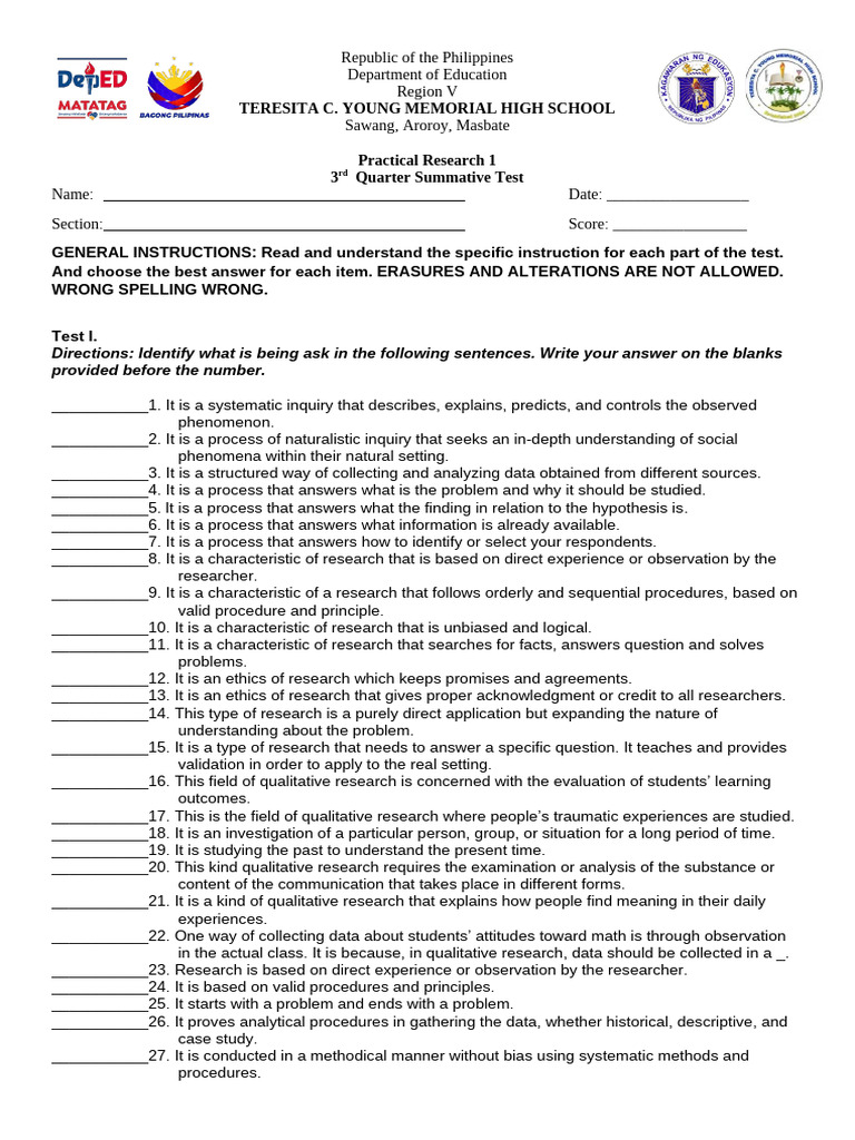 Pr1 q3 Summative Test | PDF
