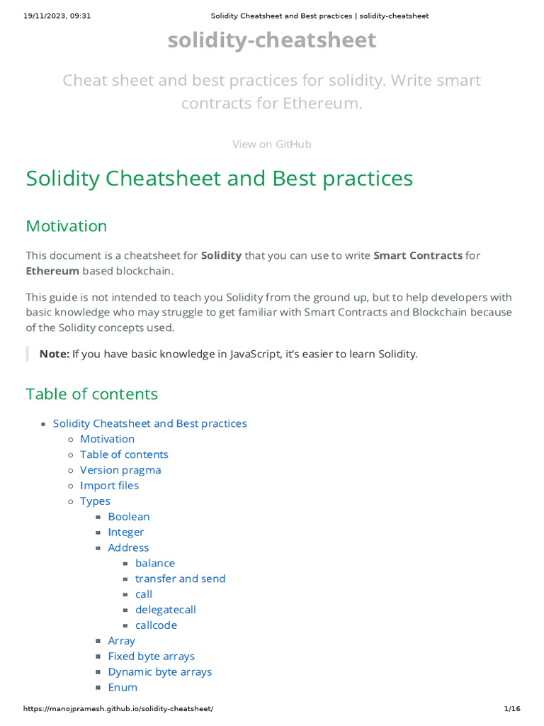 Solidity Cheatsheet and Best Practices | PDF