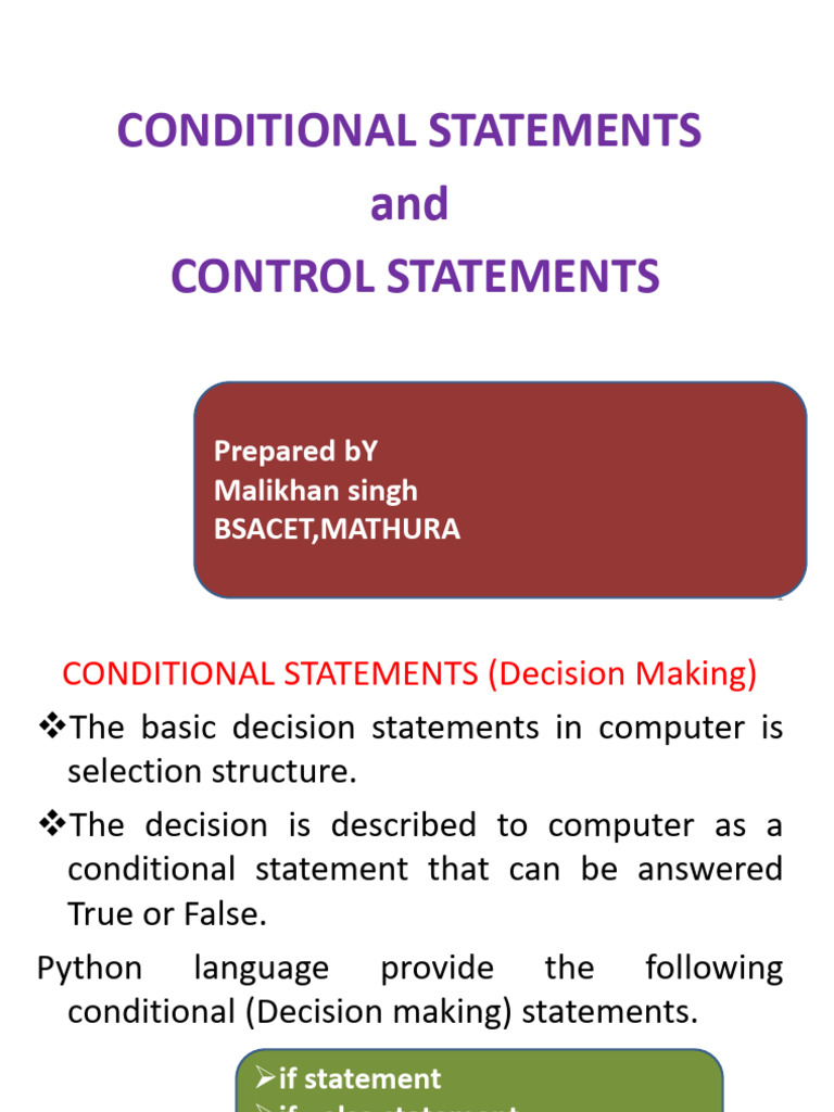 Conditional and Iterational Statement | PDF