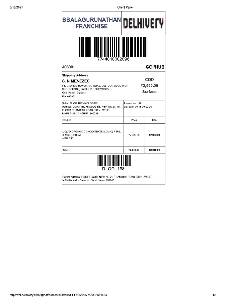 Dlog Goa Awb 7744010002096 | PDF