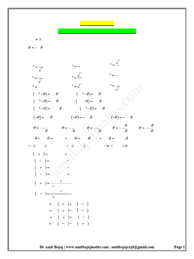 Ch 2 Formula List Trigonometry and Inverse Trigonometry | PDF