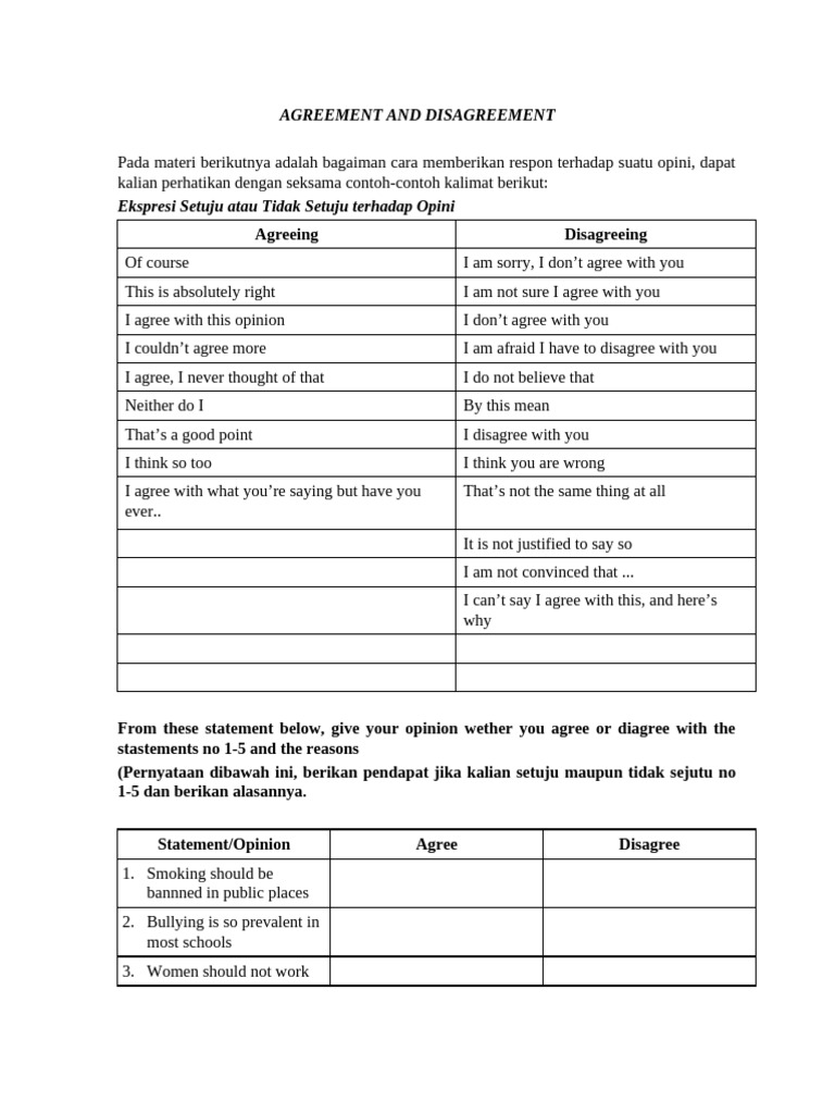 Materi+Soal Agreement and Disagreement Xi | PDF
