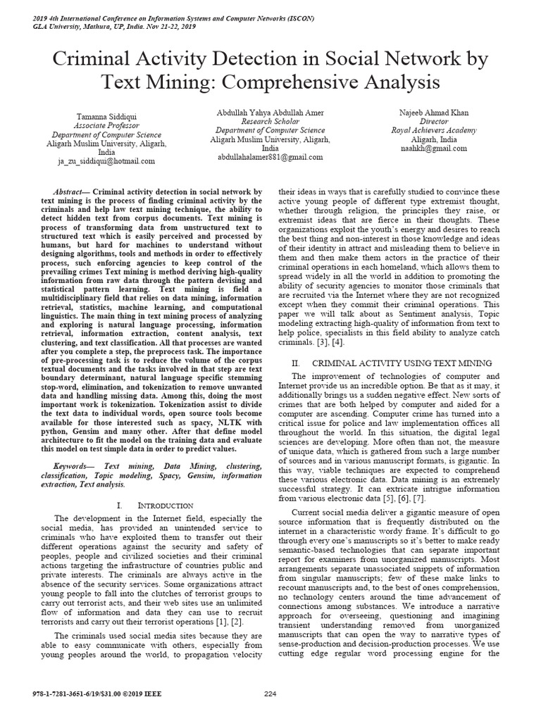 Criminal Activity Detection in Social Network by | PDF