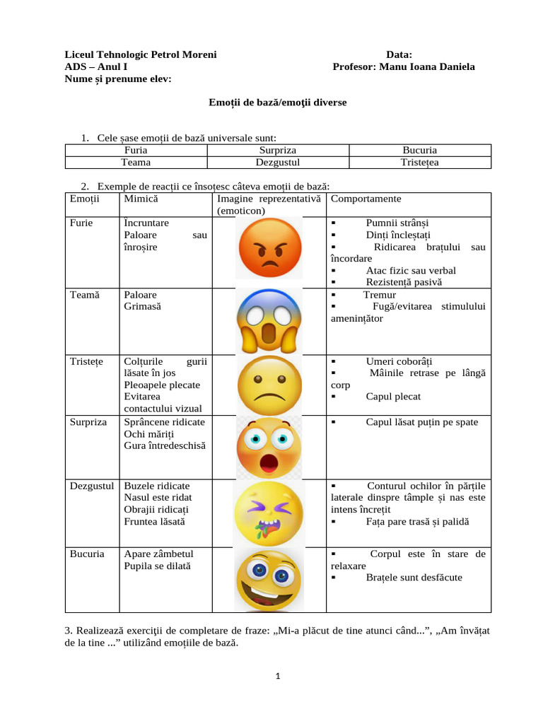 Emotii de Baza Emotii Diverse | PDF