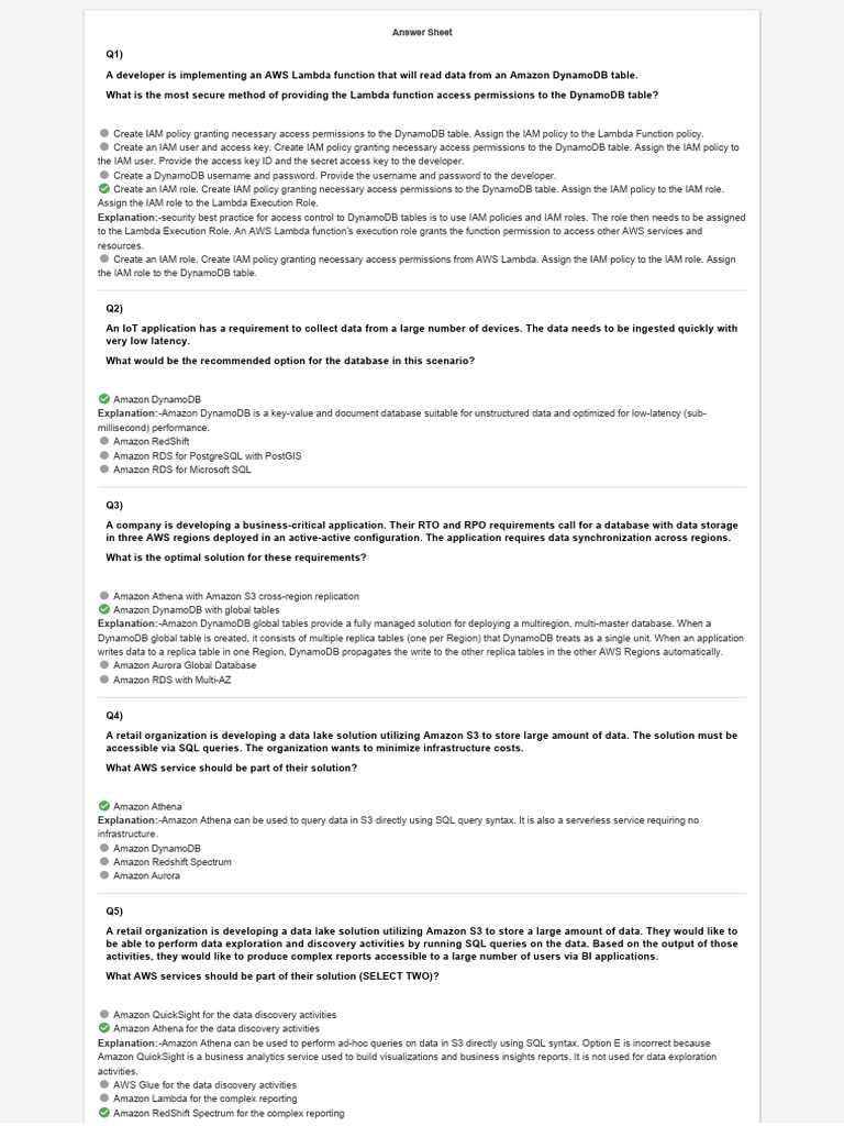 AWS Certified Database Specialty Practice Exam Test Set - 7-1 | PDF