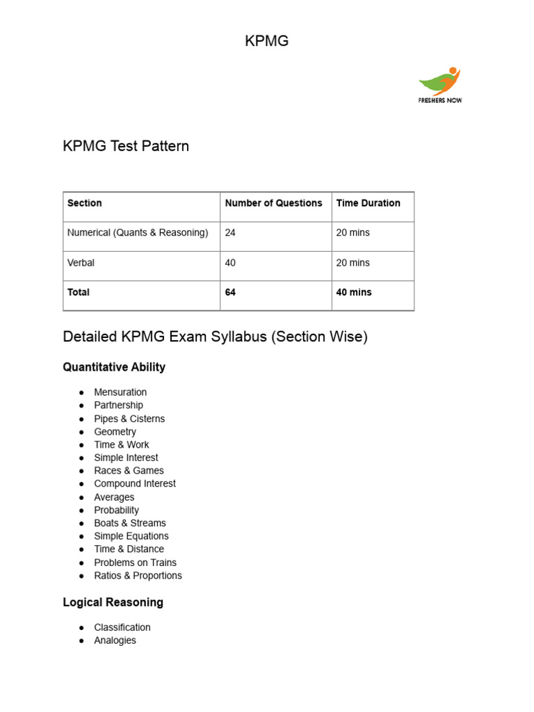 KPMG Test Pattern Topics | PDF