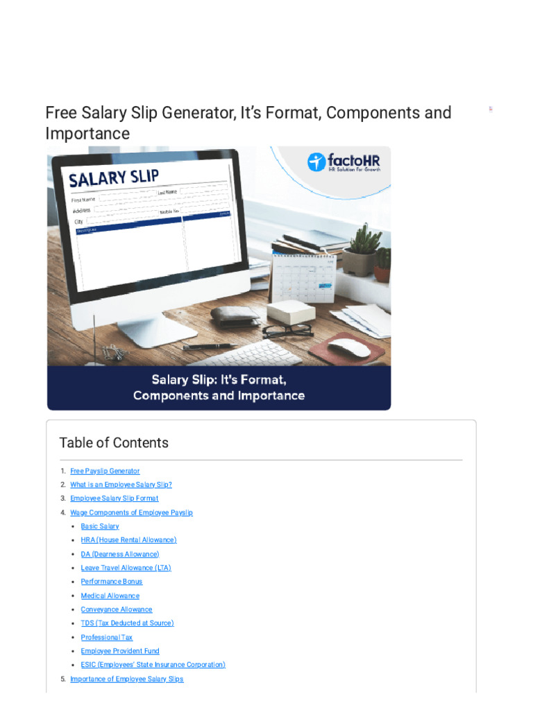 Free Salary Slip Generator It's Format, Components and Importance | PDF