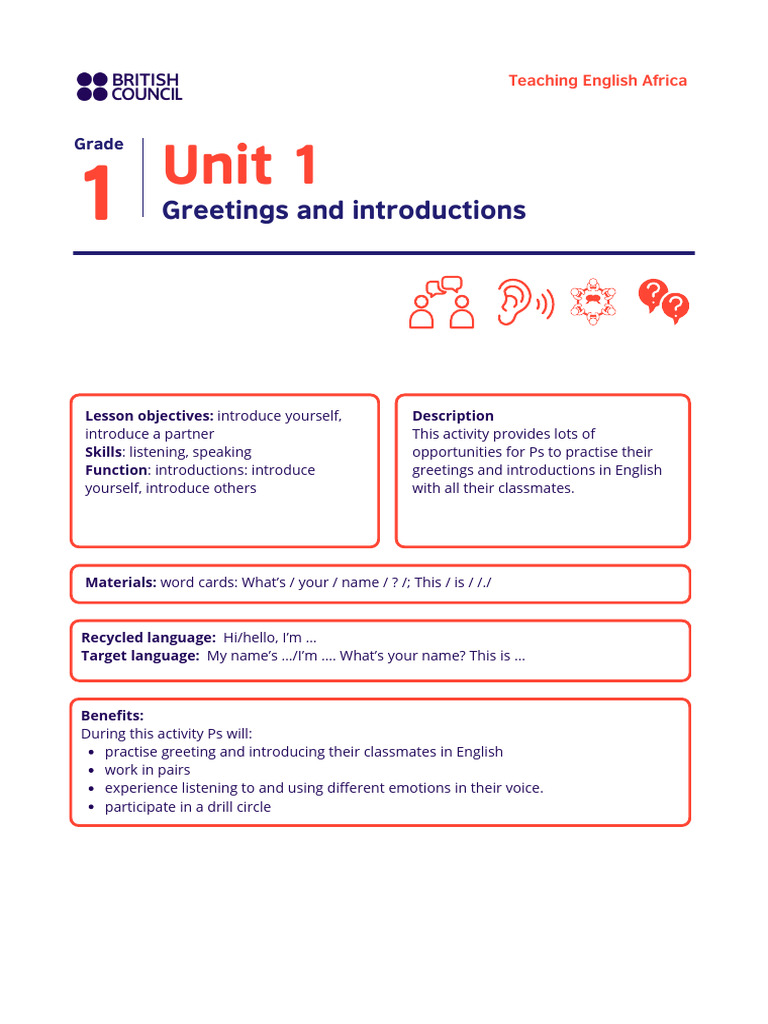 Activities - Grade 1 - Unit 1 - Greetings and Introductions 0 | PDF ...
