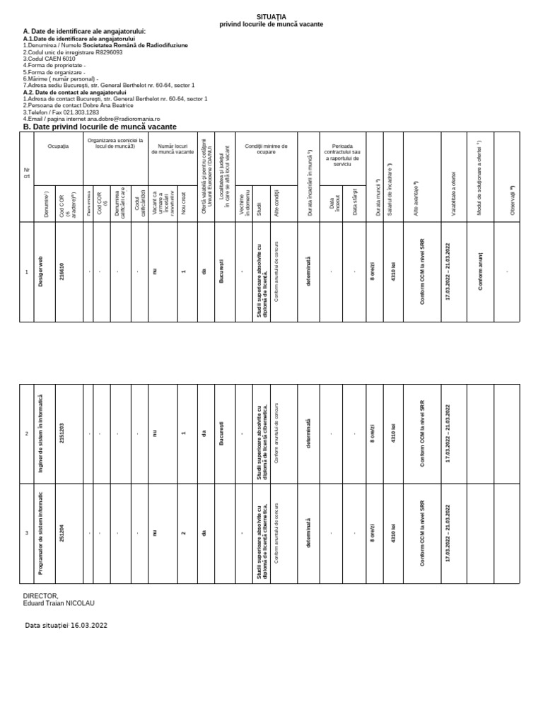 Formular Locuri Vacante | PDF