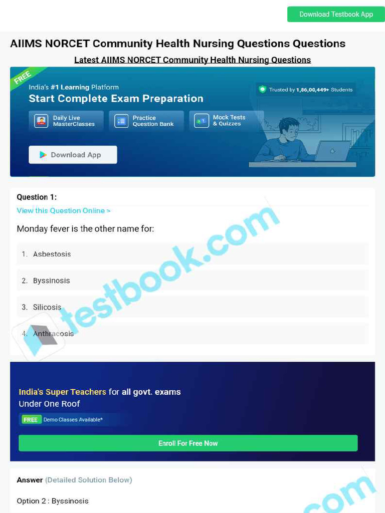 Aiims Norcet Community Health Nursing Questions ...