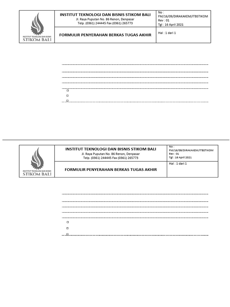 Form Penyerahan Berkas TA | PDF
