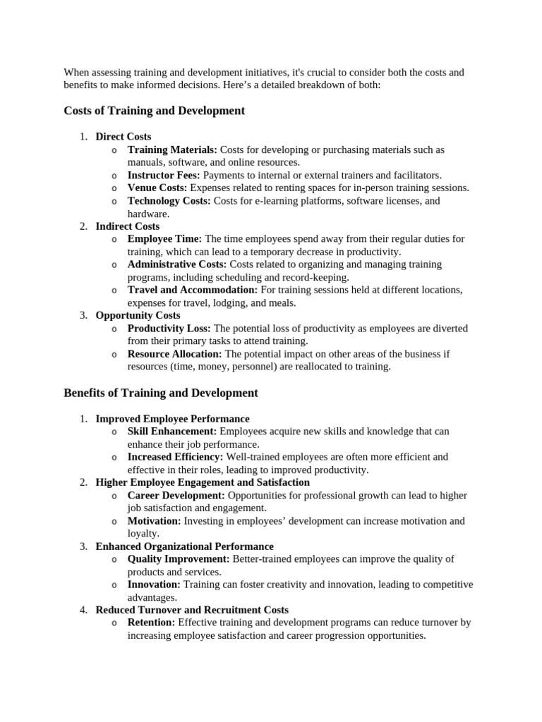 Costs of Training and Development: o o o o | PDF