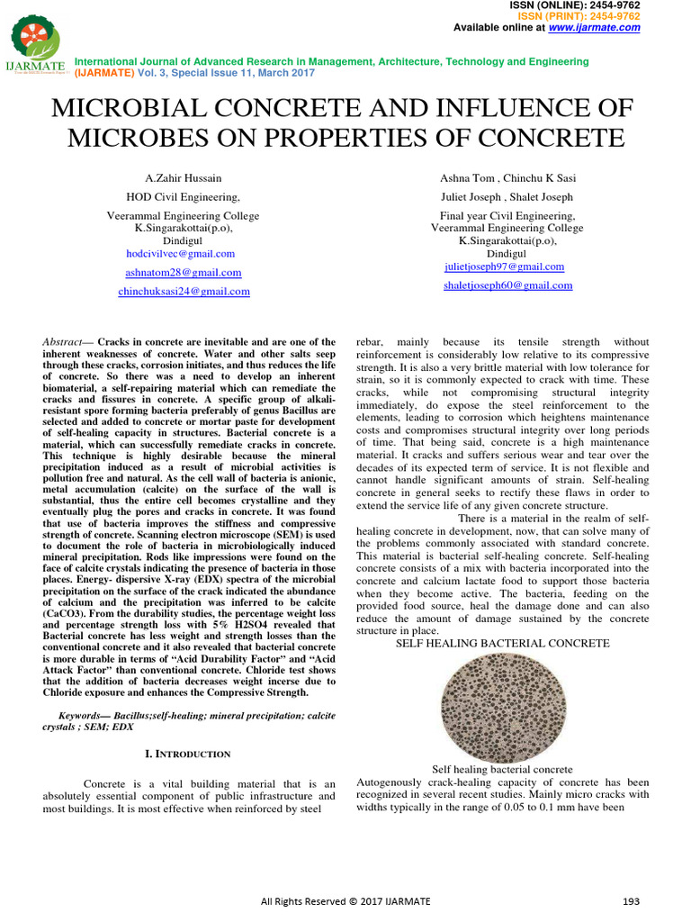 Microbial Concrete and Influence of Micr | PDF