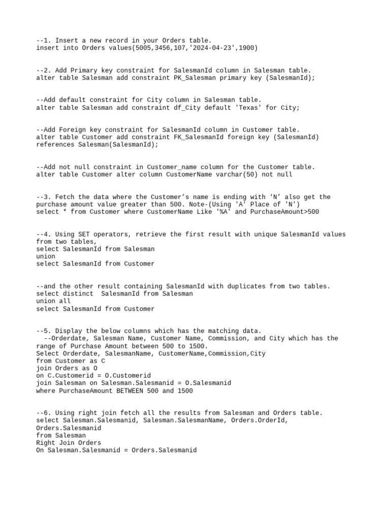 SQL Assignment 1 | PDF