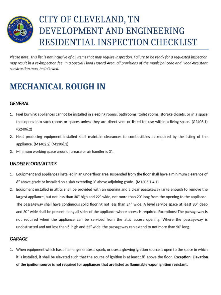 5 - Mechanical Rough in Inspection Checklist | PDF