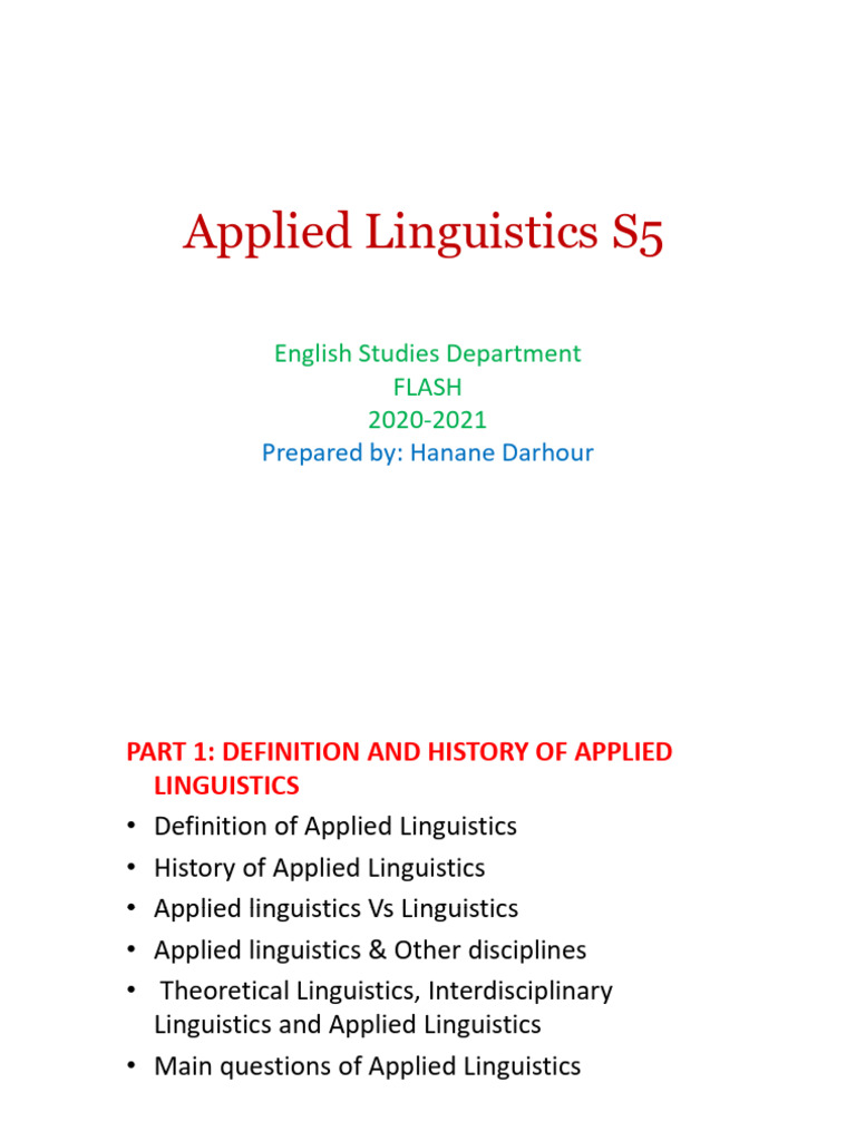 PART 1 - Definition and History of Applied Linguistics | PDF