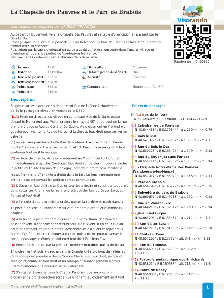 Randonnee La Chapelle Des Pauvres Et Le Parc de BR | PDF