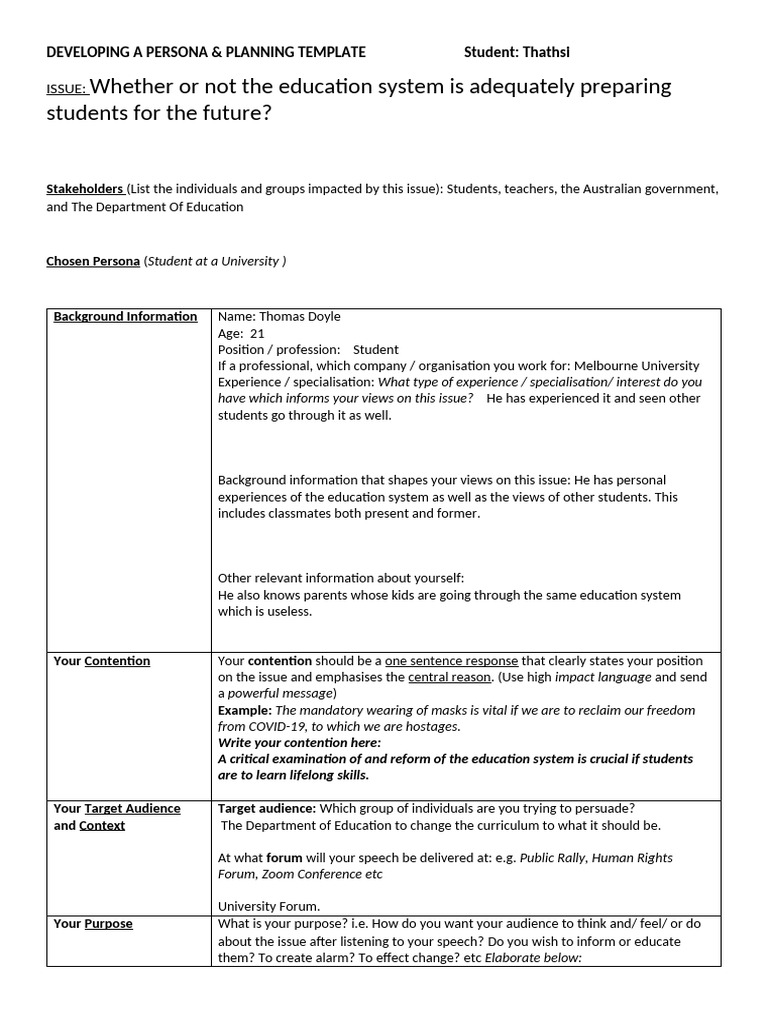 Developing A Persona Planning Template | PDF | Experience | Career & Growth