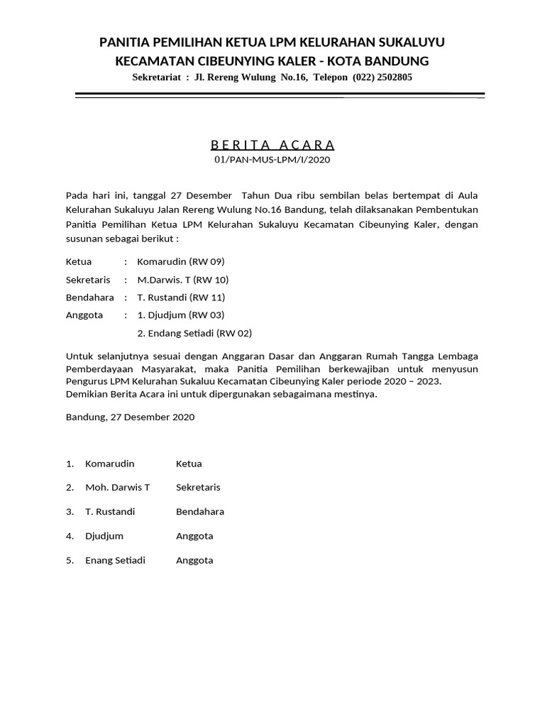 BA Pembentukan Panitia Pemilihan Ketua LPM | PDF