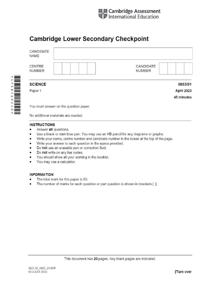 Checkpoint Science1 Past Papers April 2023 | PDF