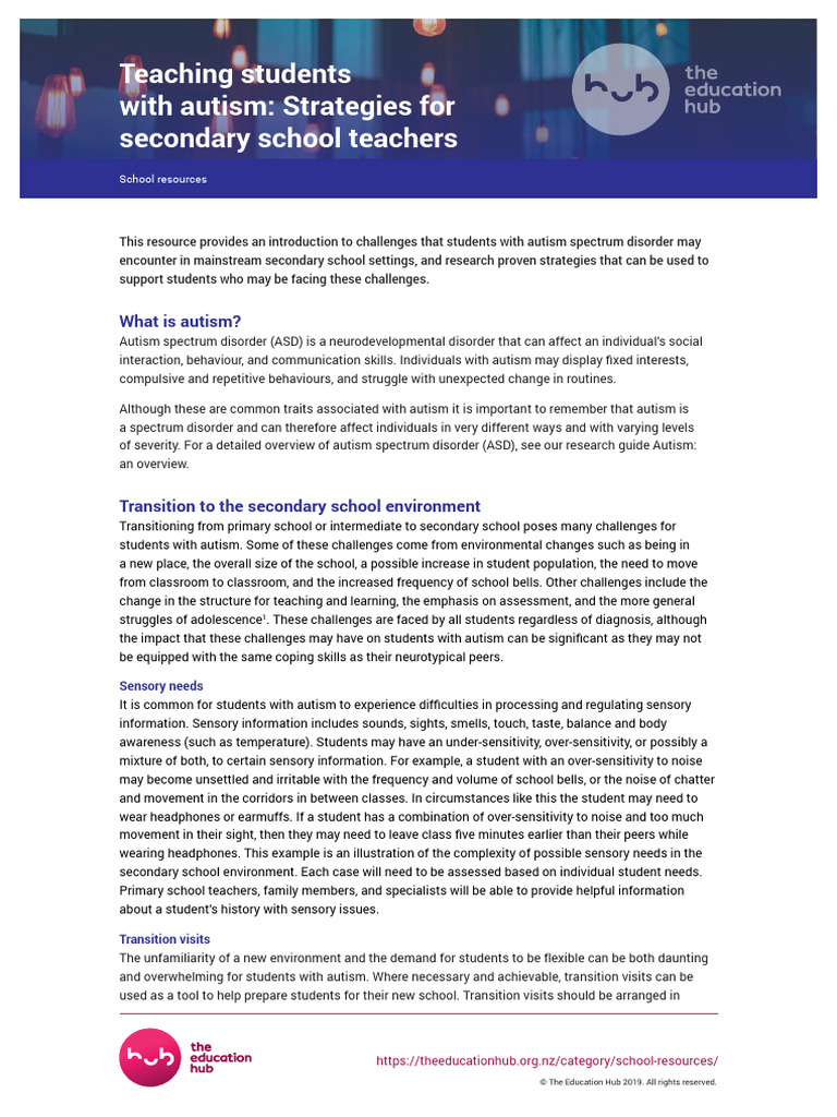 Teaching Students With Autism Strategies For Secondary School Teachers ...
