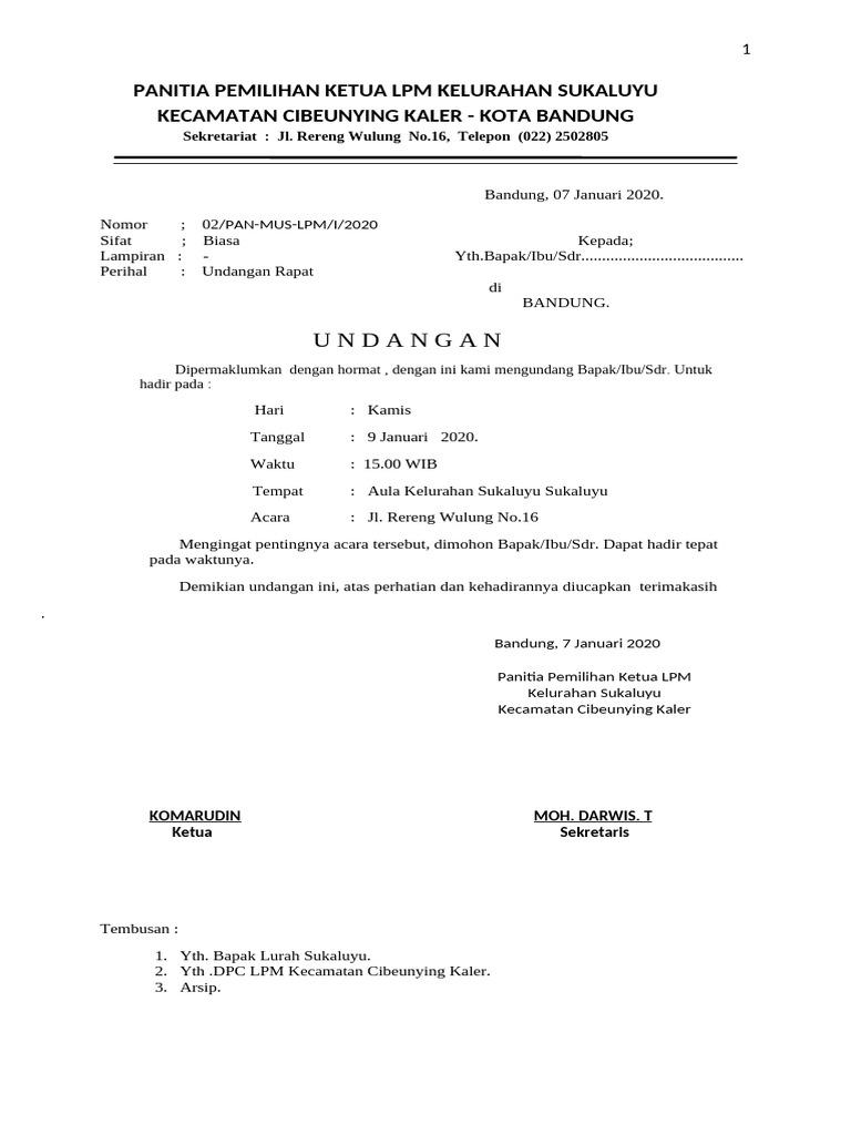 Surat Undangan Pemilihan Ketua LPM | PDF