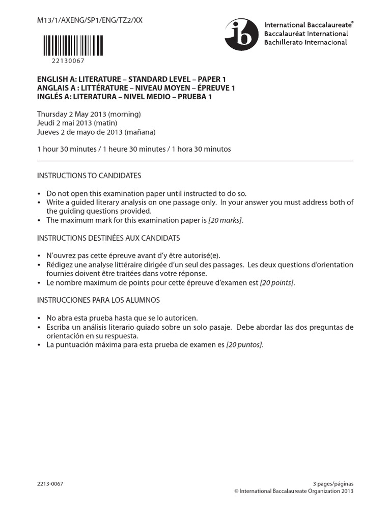 English A Literature Paper 1 TZ2 SL | PDF