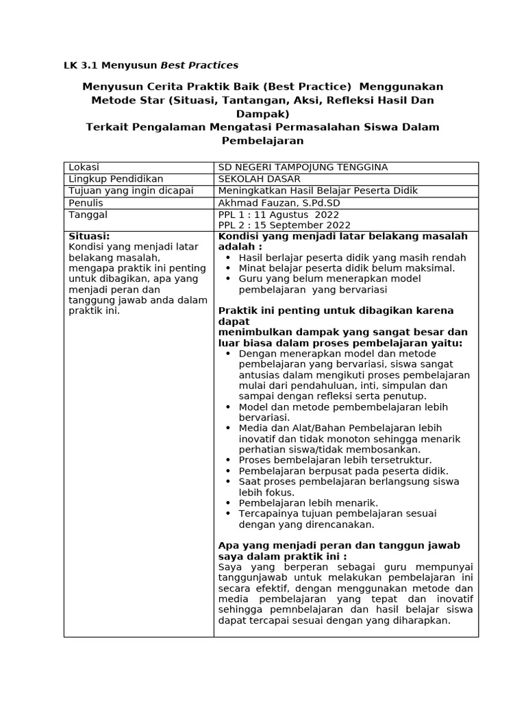 LK 3.1 Menyusun Best Practices (1) | PDF