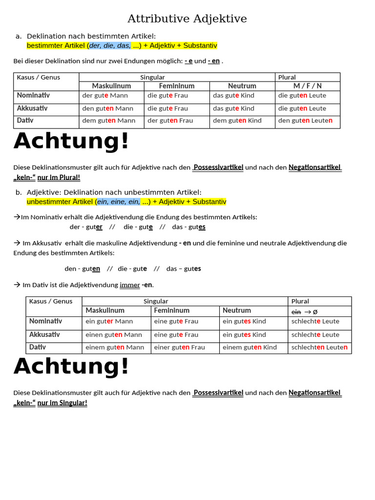 Attributive Adjektive | PDF