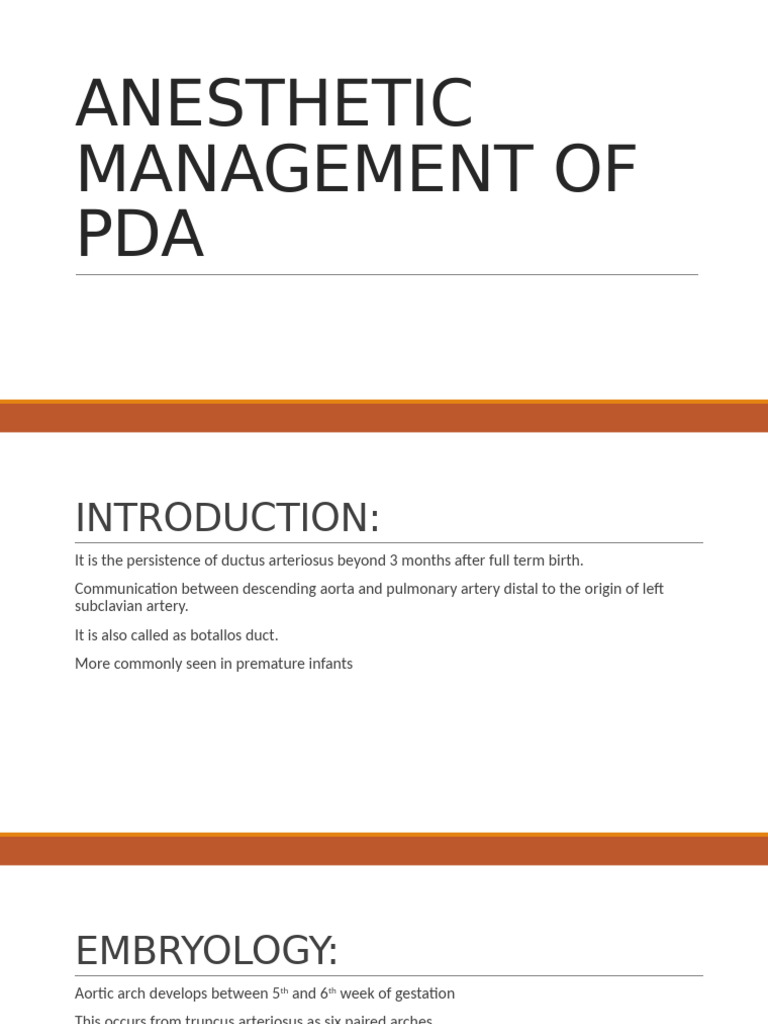 Anesthetic Management of PDA | PDF