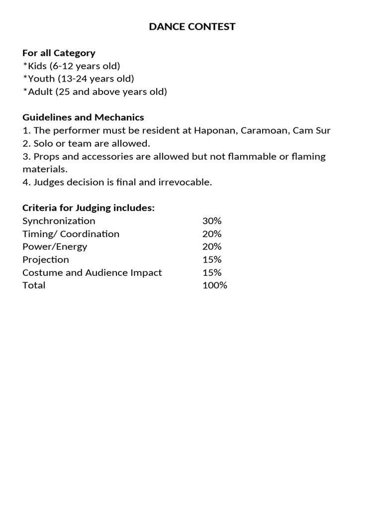 Dance Contest Criteria | PDF
