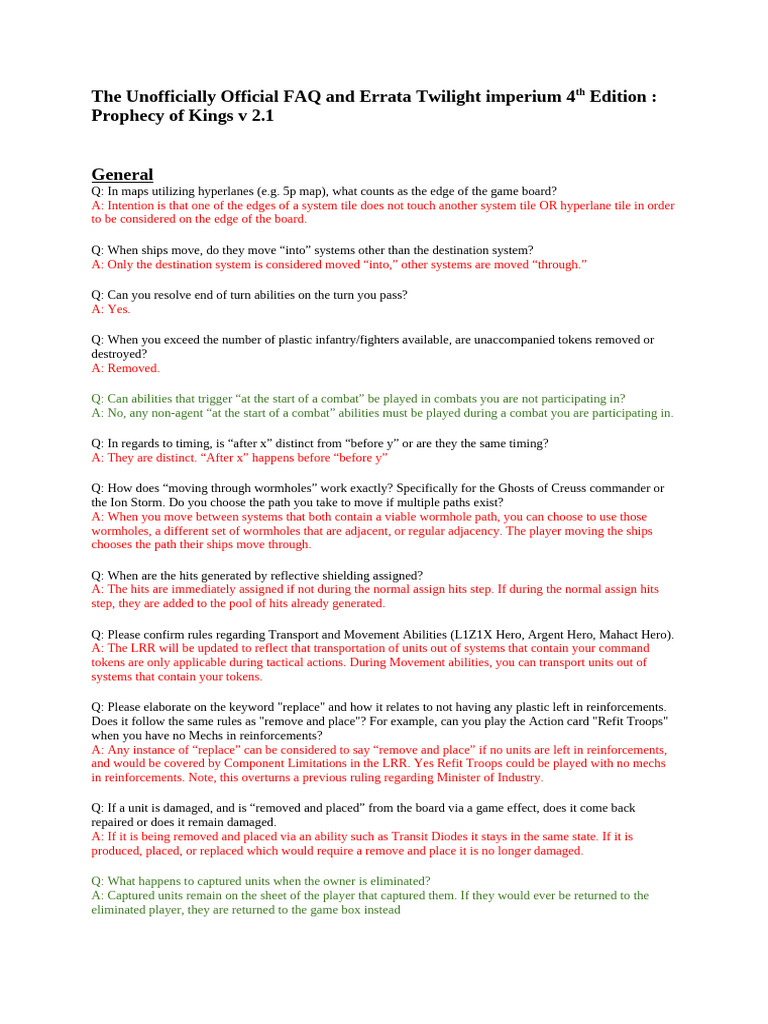 The Unofficially Official FAQ and Errata Twilight Imperium 4th Edition | PDF