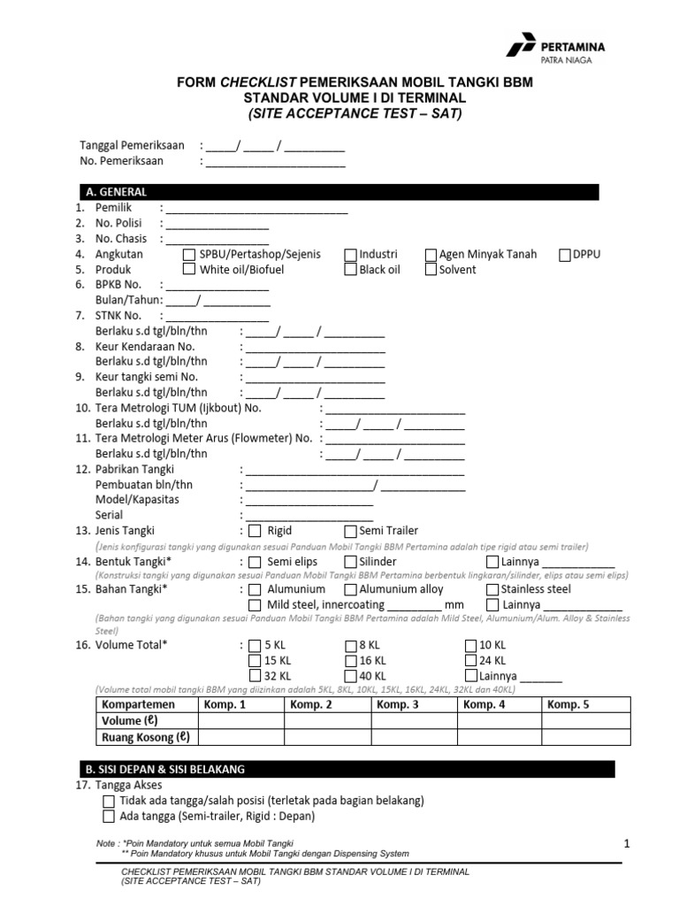 Ceklis SAT MT BBM | PDF