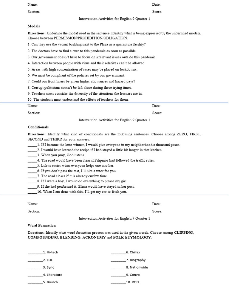 Intervention for Grade 9 English First Quarter | PDF