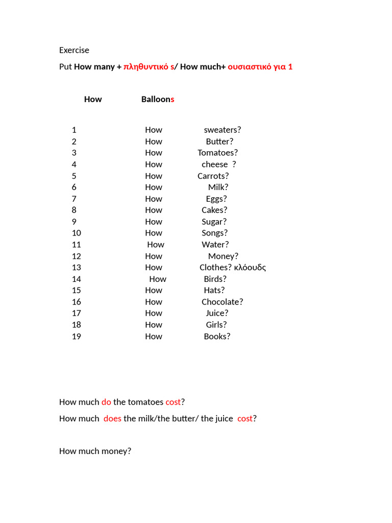 How Many How Much | PDF