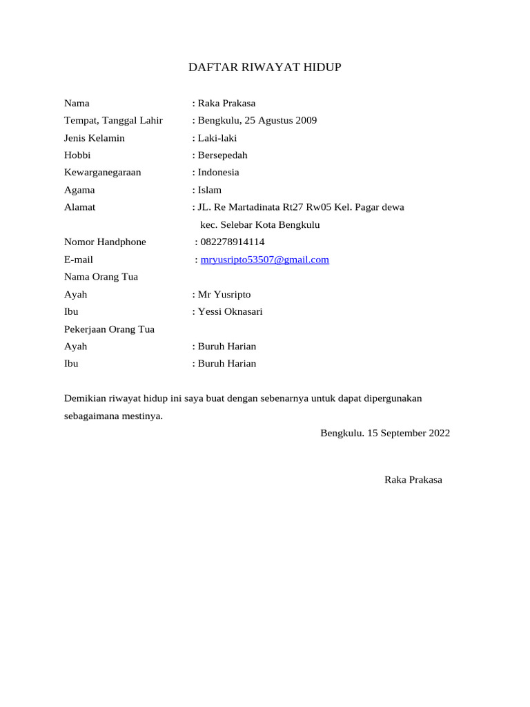 DAFTAR RIWAYAT HIDUP Raka | PDF