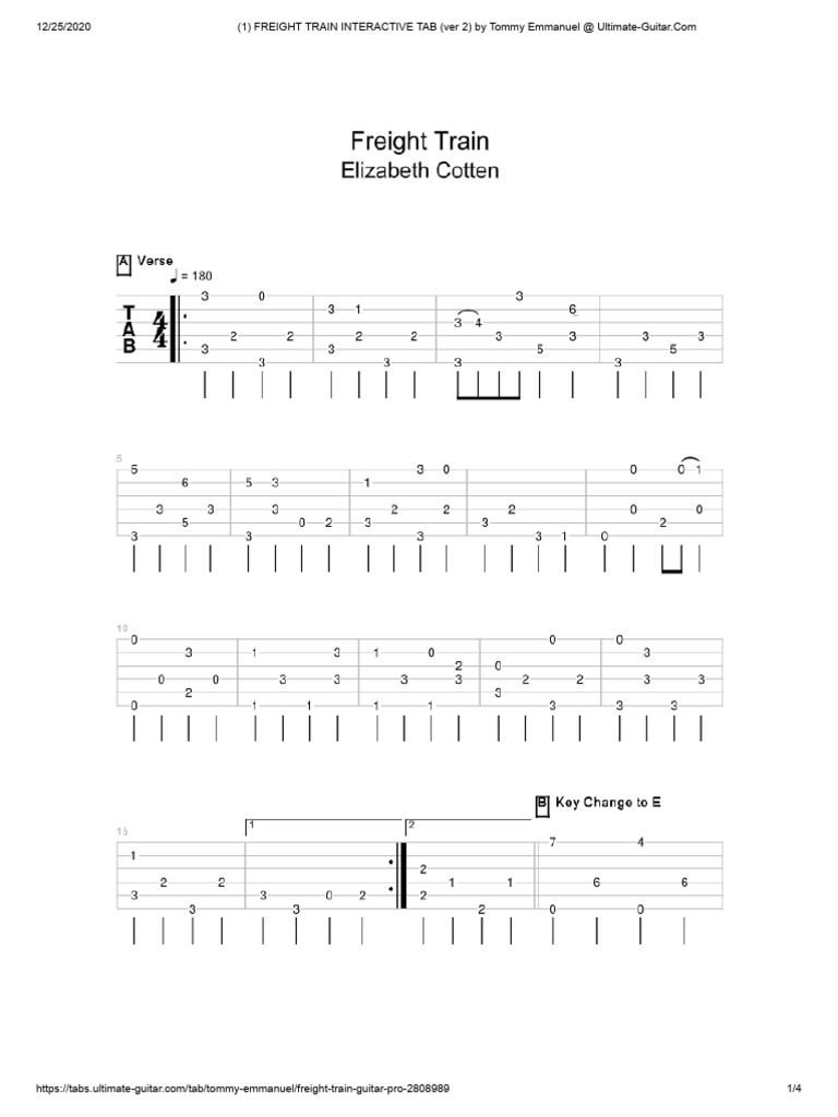 FREIGHT TRAIN INTERACTIVE TAB (Ver 2) by Tommy Emmanuel @ | PDF