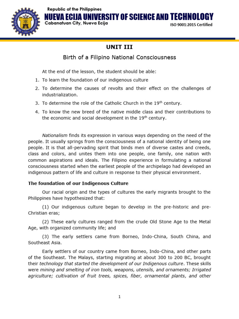Unit III The Birth of Filipino National Consciousness | PDF