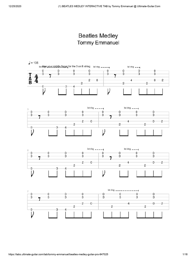 BEATLES MEDLEY INTERACTIVE TAB by Tommy Emmanuel @ | PDF | Guitars ...