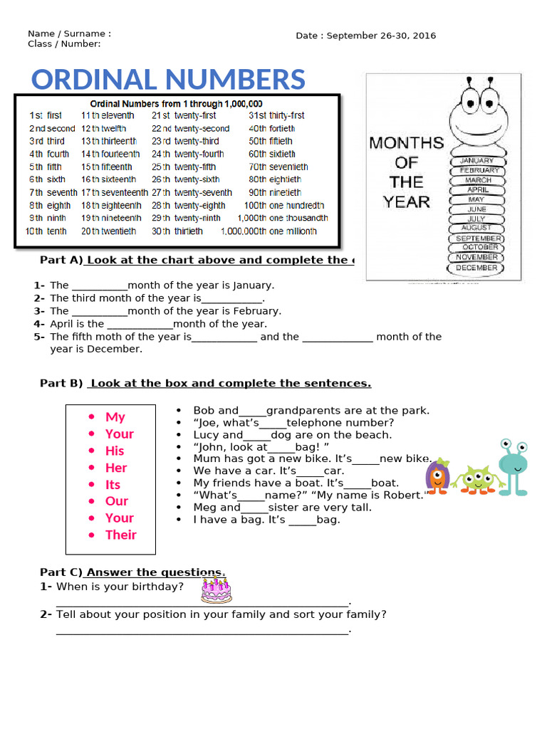 Ordinal-Number and Possesive Adjective | PDF