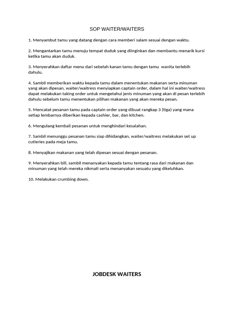 Sop Waiter | PDF