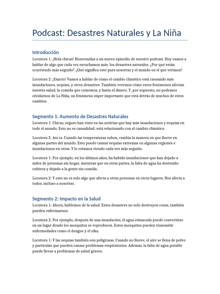 Guion Podcast Desastres Naturales | PDF