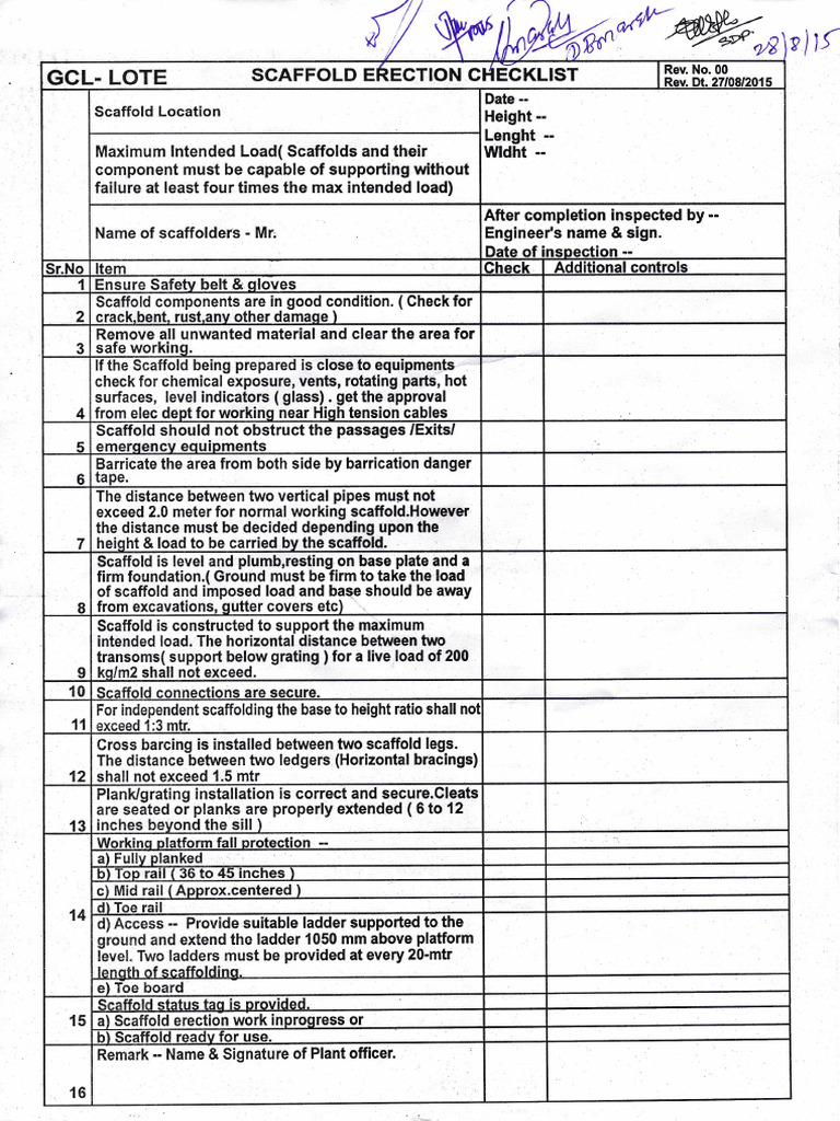 Scaffolding erection checklist | PDF