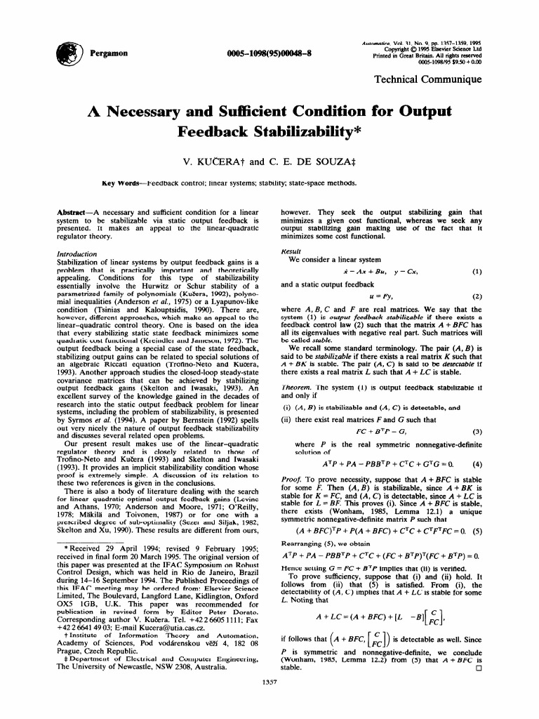A Necessary and Sufficient Conditions For Output Feedback ...